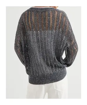 Brunello Cucinelli Metallic Openwork V-neck Jumper