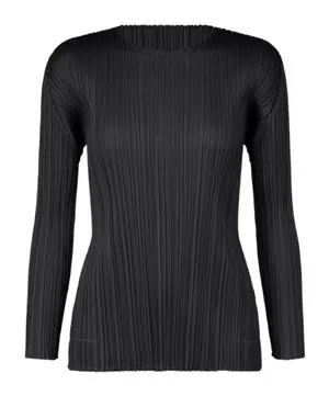 Issey Miyake Crewneck Pleated Top With Ruched Detailing