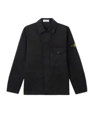 Stone Island Long-sleeved Shirt Jacket With Logo Patch - Black