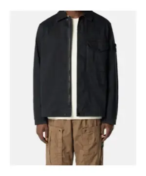 Stone Island Long-sleeved Shirt Jacket With Logo Patch - Black