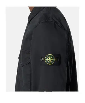 Stone Island Long-sleeved Shirt Jacket With Logo Patch - Black