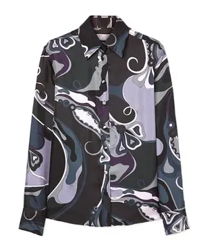 Emilio Pucci Orchidee Printed Long Sleeve Shirt - Black