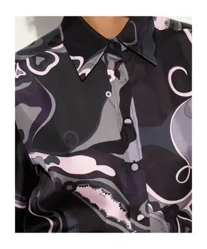 Emilio Pucci Orchidee Printed Long Sleeve Shirt - Black
