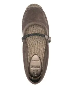 Brunello Cucinelli Suede Mary Jane Espadrilles With Strap Detailing