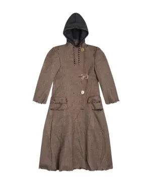Balenciaga Houndstooth Button Coat With Drawstring Hood