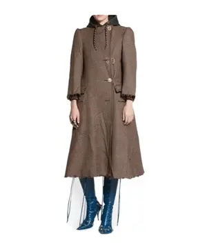 Balenciaga Houndstooth Button Coat With Drawstring Hood