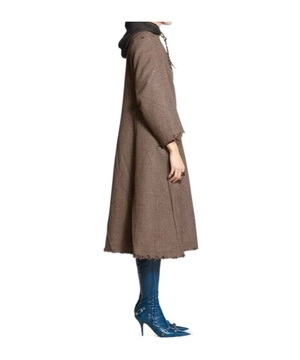 Balenciaga Houndstooth Button Coat With Drawstring Hood