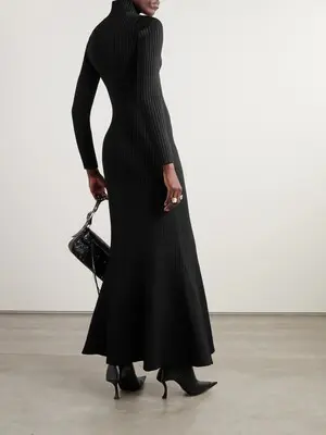 Balenciaga Ribbed High-neck Long-sleeved Dress