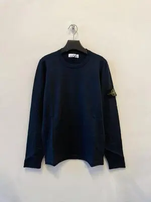Stone Island Logo Patch Crewneck Jumper - Blue