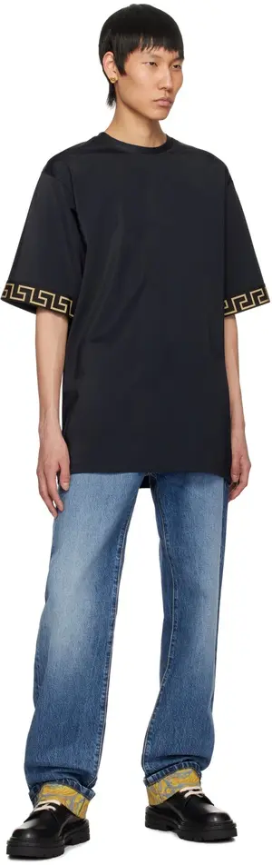 Versace Greca-trim Crewneck T-shirt - Black