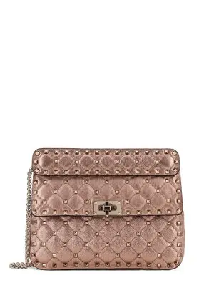 Valentino Garavani Rockstud Spike Foldover Top Shoulder Bag - Brown