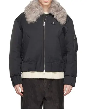 AMI Paris Faux Fur-trimmed Bomber Jacket