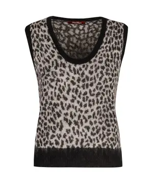 Max Mara Leopard Print Knit Cardigan And Vest Set