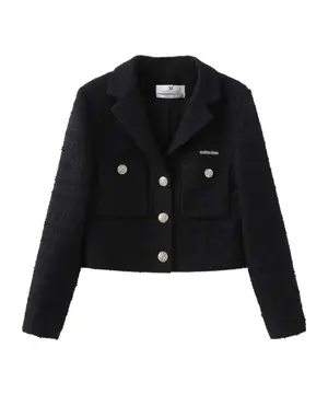 Marissa Chiara Long-sleeved Jacket With Lapel Collar And Front Pockets - Black