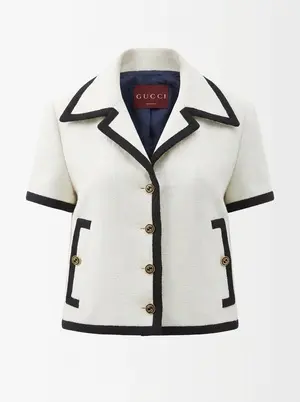 Gucci Short-sleeved Tweed Jacket With Black Trim - Multicolor