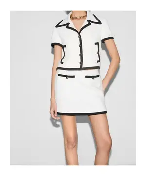 Gucci Short-sleeved Tweed Jacket With Black Trim