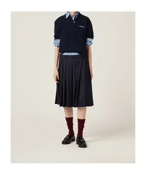 Miu Miu Pleated Batavia Midi Skirt