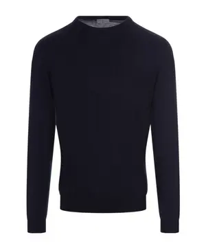 Fedeli Long-sleeved Sweater With Round Neck And Ribbed Details - Black