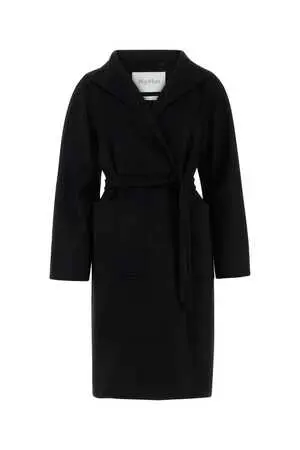 Max Mara Belted Cashmere Coat With Mink Trim - Black
