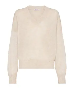 Brunello Cucinelli V-neck Drop Shoulder Jumper - Nude