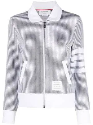 Thom Browne Zip-fastening Seersucker Jacket With Signature Stripes - Light Gray