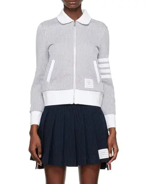 Thom Browne Zip-fastening Seersucker Jacket With Signature Stripes