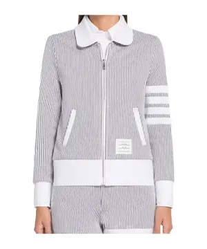 Thom Browne Zip-fastening Seersucker Jacket With Signature Stripes