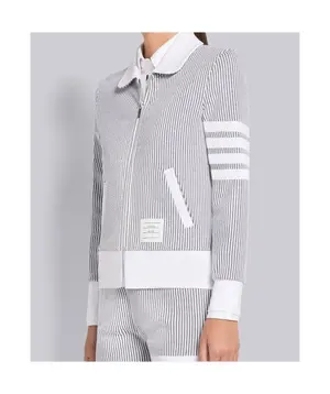 Thom Browne Zip-fastening Seersucker Jacket With Signature Stripes