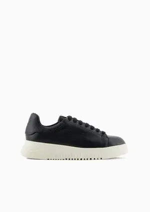 Emporio Armani Lace-up Round Toe Sneakers - Black