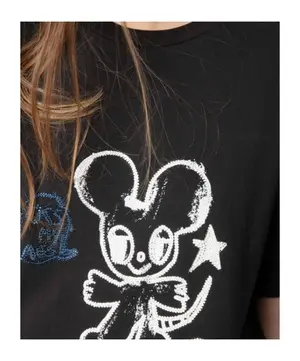Zadig&Voltaire Edwin" Oversized Organic Cotton T-shirt With Rhinestone Mouse Motif - Black