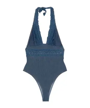 Ermanno Scervino Crochet Lace Halter One-piece Swimsuit - Blue