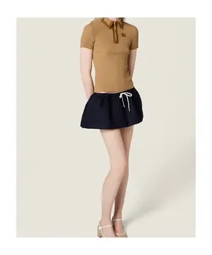 Miu Miu Short-sleeved Ribbed Polo Shirt With Zip Closure