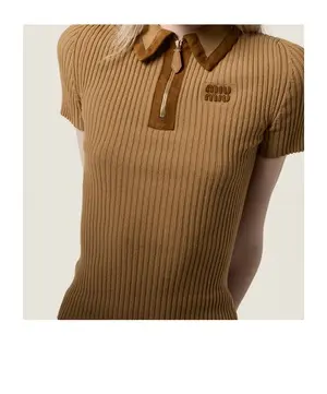 Miu Miu Short-sleeved Ribbed Polo Shirt With Zip Closure