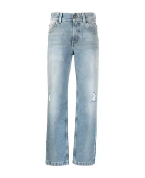 Palm Angels Mid-rise Distressed Straight Jeans