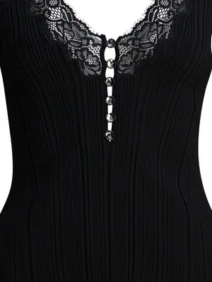 SELF-PORTRAIT Lace Trim Knit Top - Black