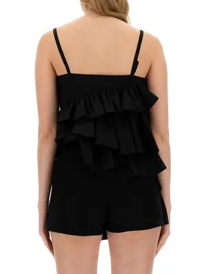 MSGM Asymmetrical Ruffled Spaghetti Strap Top