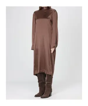 Dries Van Noten Long-sleeved Dress With Tie Collar - Brown