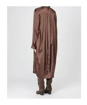 Dries Van Noten Long-sleeved Dress With Tie Collar - Brown
