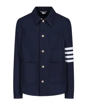 Thom Browne Striped Detail Buttoned Jacket - Navy