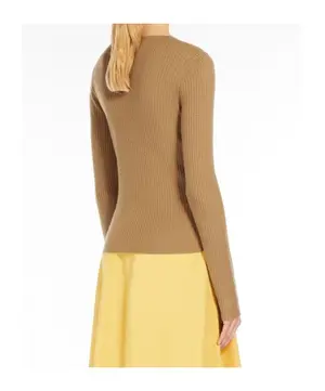 Max Mara V-neck Long-sleeved Ribbed Top - Camel