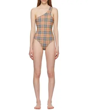 Burberry Checked One-shoulder Swimsuit