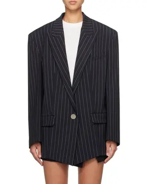 Attico The Glen Pinstriped Blazer - Black