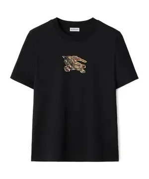 Burberry Crewneck T-shirt With Embroidered Equestrian Knight Design - Black