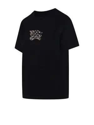 Burberry Crewneck T-shirt With Embroidered Equestrian Knight Design - Black