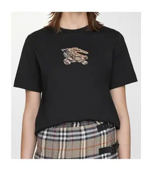 Burberry Crewneck T-shirt With Embroidered Equestrian Knight Design - Black