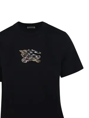 Burberry Crewneck T-shirt With Embroidered Equestrian Knight Design - Black