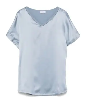 Brunello Cucinelli V-neck Short Sleeve Top With Monili Chain