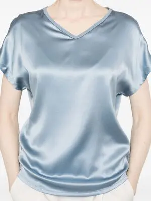 Brunello Cucinelli V-neck Short Sleeve Top With Monili Chain