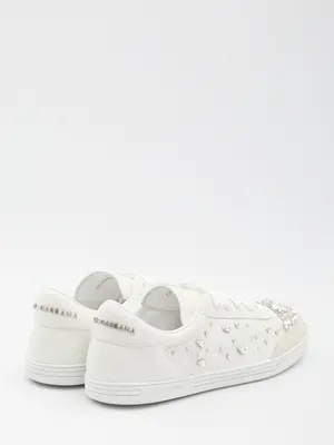 Dolce & Gabbana Embellished Calf Leather Sneakers - White