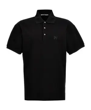 Palm Angels Monogram Embroidered Short-sleeved Polo Shirt - Black